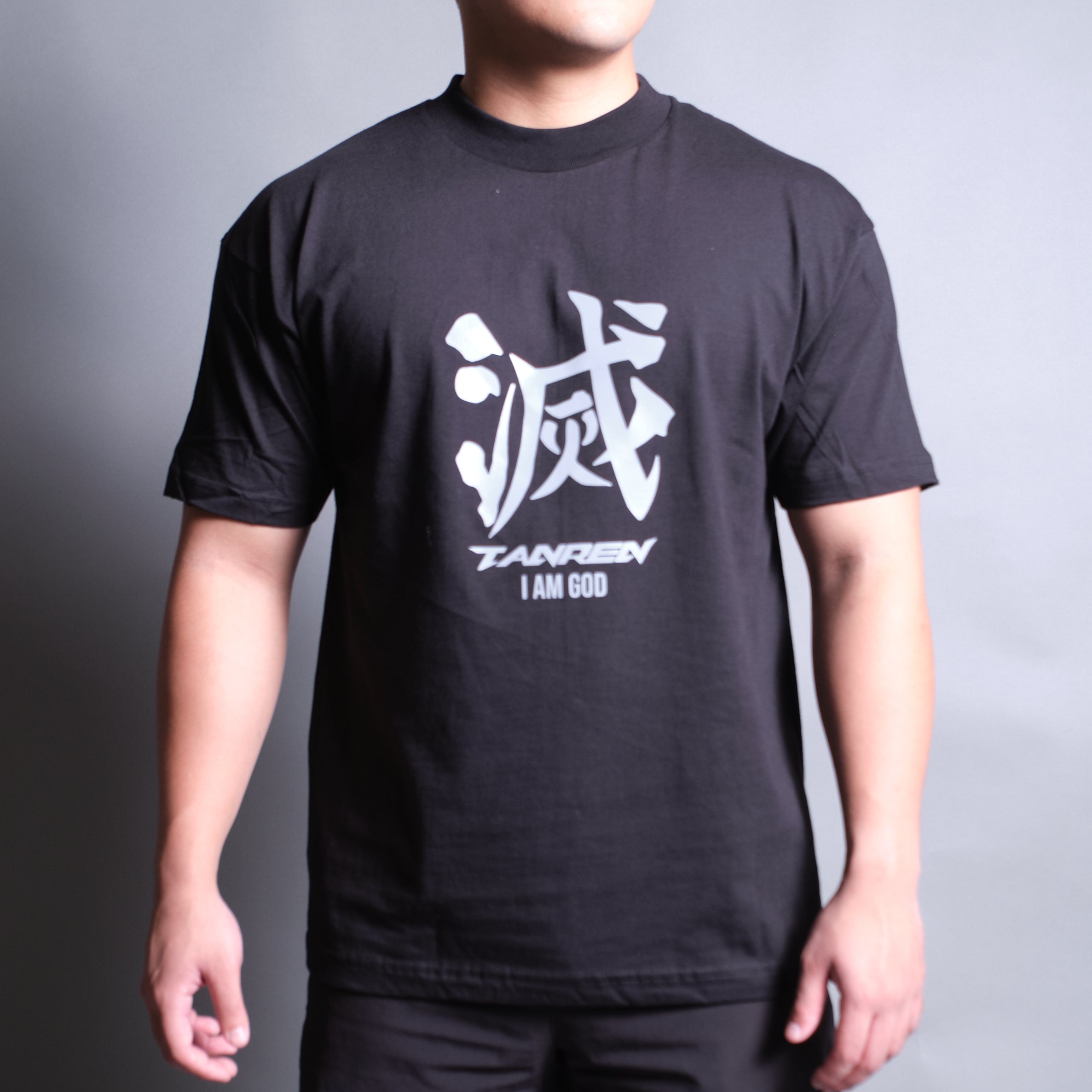 Reflective Destroy Kanji Oversized Tee in Black